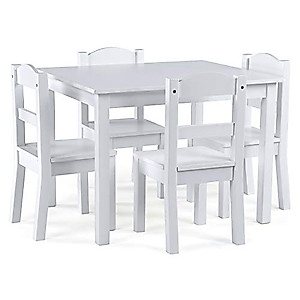 Humble Crew, White Kids Wood Table and 4 Chairs Set &, Grey/White Kids Book Rack Storage Bookshelf, 4 Tiers