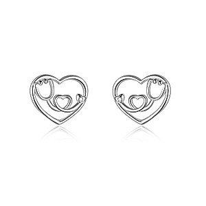 YFN Nursing Themed Stud Earrings Sterling Silver Jewelry Gift for Nurse (Stethoscope)