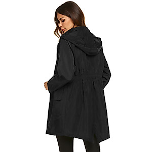 LOMON Raincoats Waterproof Lightweight Rain Jacket Active Outdoor Hooded Women's Trench Coats(Black XL)