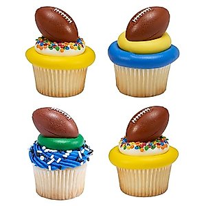 DECOPAC 3D Football Rings, Cupcake Decorations, Food Safe Cake Toppers – 24 Pack, Multicolor