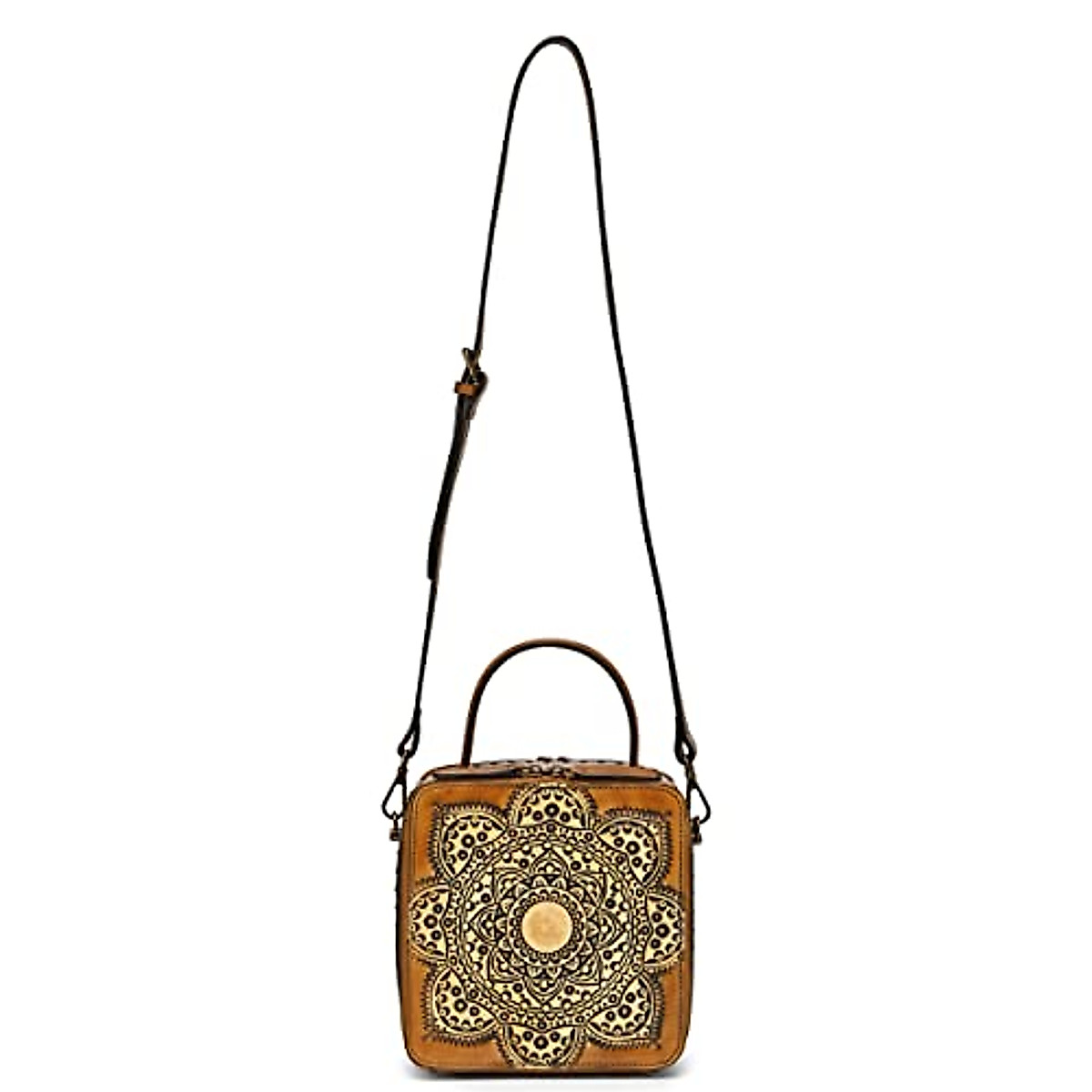 Oludel Women Genuine Leather Handbags, Organizer Leather Lady Satchel Vintage Embossing Totem Crossbody Shoulder Bag (Brown)