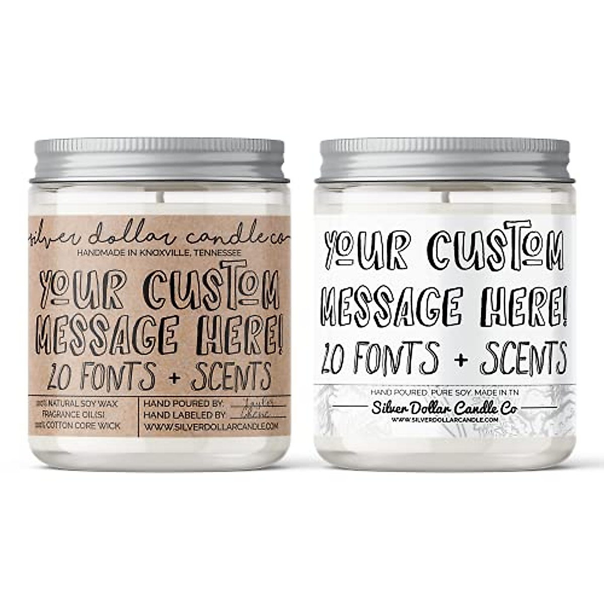 Personalized 8oz/16oz Handmade 100% Soy Wax Scented Candle by Silver Dollar Candle Co.