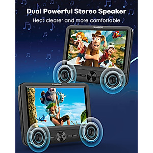 FANGOR 7.5" Dual Portable DVD Player for Car, Car DVD Player Dual Screen Play a Same or Two Different Movies with Headrest Strap, Regions Free, Support Last Memory, AV Out & in, USB/SD Card