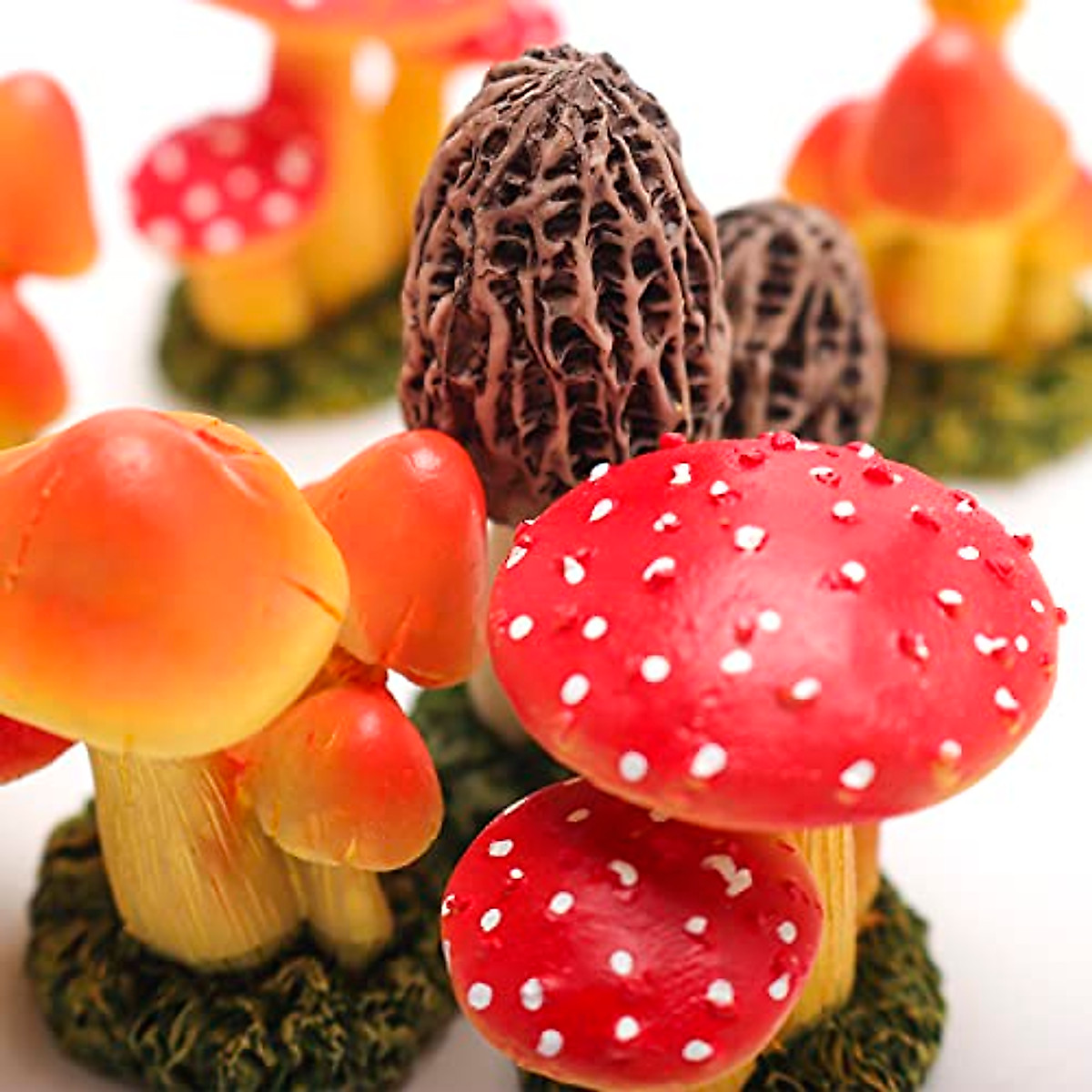 X Hot Popcorn 9PCS Mini Mushroom Figurines Mushroom Resin Figures Fairy Garden Miniature Moss Landscape Model for Garden Ornaments Plant Pots Bonsai Crafts