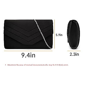 Milisente Clutch Purse for Women, Suede Envelope Evening Purses Crossbody Shoulder Clutch Bag (Black)