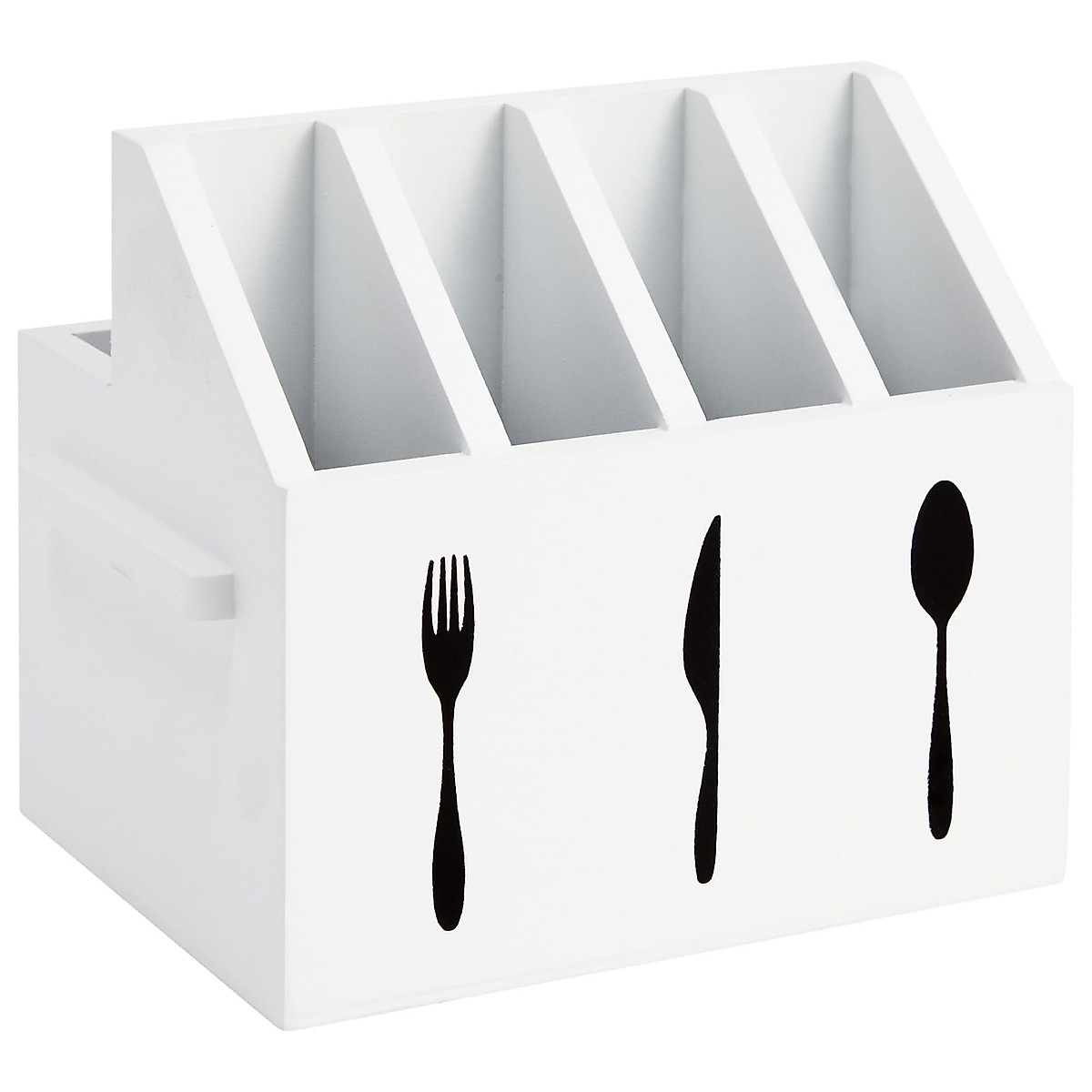 Wooden Utensil Holder, Silverware Caddy for Kitchen (7 x 5.5 x 6.6 In, White)