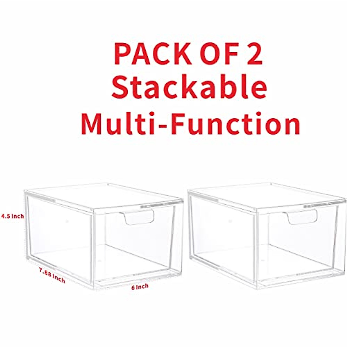 2 Pack Clear Makeup Organizer for Vanity Stackable Acrylic Cosmetic Display Case For Bathroom Under Cabinet Organizers And Storage Drawer For Make up Nail Polish Medicine Craft Organizing