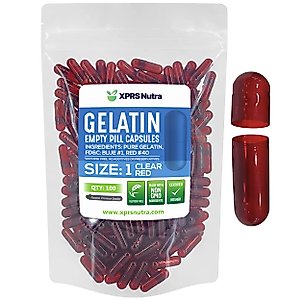 XPRS Nutra Size 1 Empty Capsules - Clear Red Colored Empty Gelatin Capsules - Empty Pill Capsules - DIY Supplement Capsule Filling - Fillable Color Gel Caps Pills (100 Count)