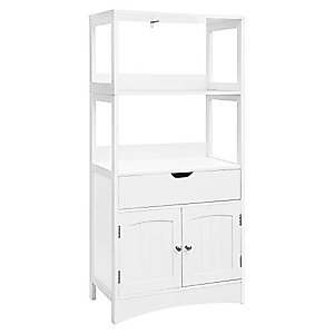 VASAGLE Bathroom Storage Cabinet with Drawer, 23.6 x 11.8 x 48 inches, White