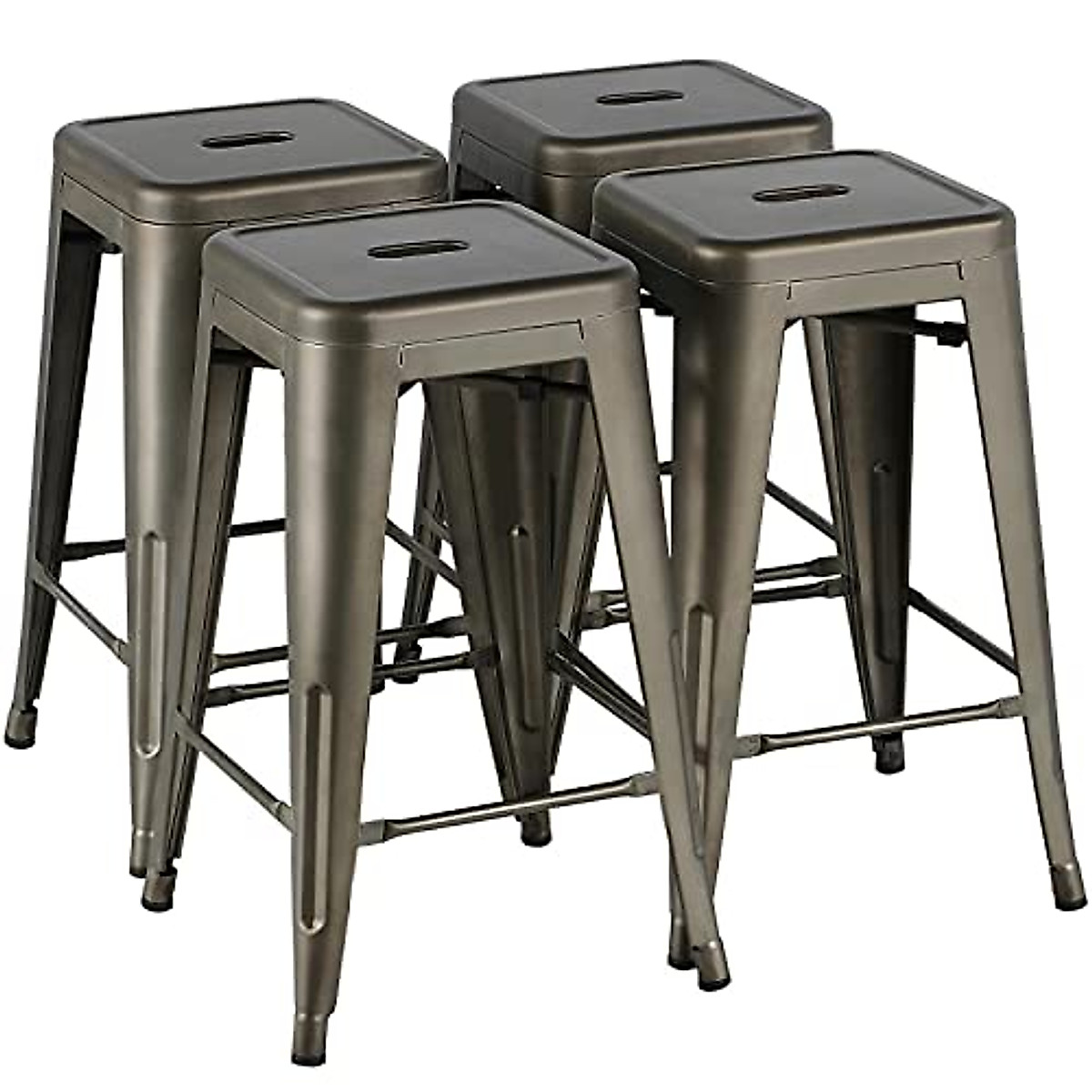 Yaheetech 24 Inches Metal Bar Stools Kitchen Counter Height Bar Stools Indoor/Outdoor Stool Patio Furniture Modern Stackable Barstools Dining Chair, Metal