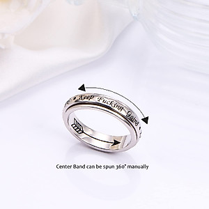 Anxiety Ring For Men Women Keep Going Spinner Ring 925 Sterling Silver Fidget Rings for Anxiety Stress Relieving ADHD Autism Rings Inspirational Band Ring Size 11