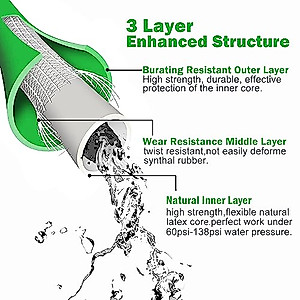 Expandable Garden Hose 100 ft Water Hose with 3 Layer Latex Core, 3/4" Solid Brass Fittings, 10 Function Spray Nozzle, flexible garden hose for Watering and Cleaning, Green