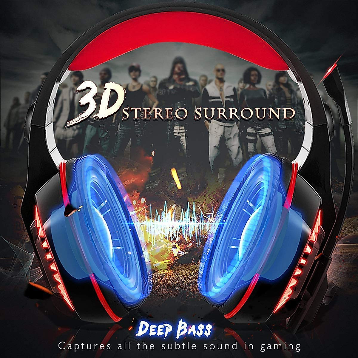 KOKITEA Voice Changer Gaming Headset for Phone/PS4/Xbox/Switch/IPad/Computer/Kids, Over-Ear Headphones with Volume Control LED Light Cool Style Stereo for PS4,PC,Xbox One (red)