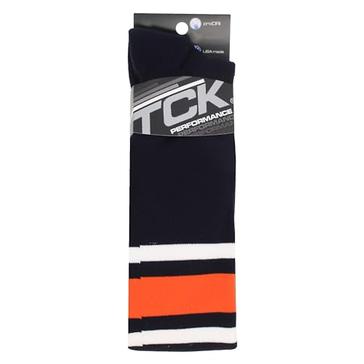 MadSportsStuff Dugout Striped Baseball Socks Pattern E (Navy/Orange/White, Medium)