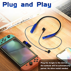 HUHD Wireless Gaming Headset Headphones for Switch PS5 PS4 PC Computer with Microphone, Bluetooth Gaming Earbuds 2.4GHz, Stereo Sound Behind-Neck in-Ear Wireless Game Headphones