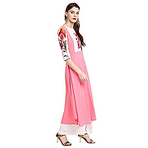 Janasya Indian Women's Tunic Tops Crepe Kurti for Women(XXX-Large) Pink