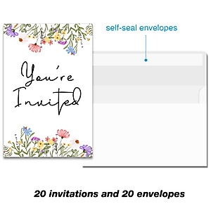 Wildflower Birthday Party Invitations with Envelopes Set of 20 Spring Summer Wildflower Birthday Party Invites Fill in Blank