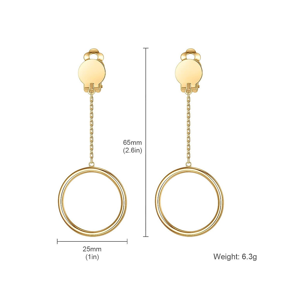 BIRSTONE Women 1 inch Hoop Dangle Style Clip On Earrings for No Pierced Ears