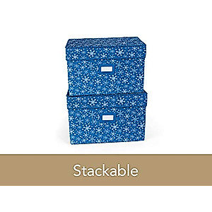Covermates Keepsakes Treasurekeeper Storage Box - Carrying Handles, Sturdy Interior Walls - Holiday Storage-Blue Snowflake