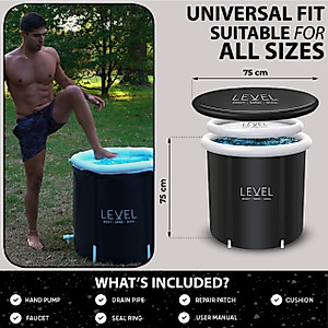 Level Body Mind Soul - Portable Ice Bath with Cover included - Ice Bath for athletes, post-workout recovery Cold Therapy - Can help improve Sleep and your general Wellbeing - 29x29 Inches