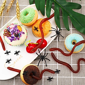 Gejoy 16 Pieces Fake Earthworm Plastic Lifelike Worm Soft Stretchy Rubber Earthworms Trick Toy for Halloween April Fool's Day Party