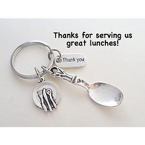 Lunch Server Spoon, Plate, and Thank You Charm Keychain, School Lunch Serving Staff Appreciation Gift