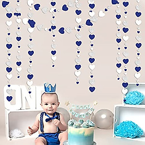 52 Ft Navy Blue Silver Love Heart Garlands Silver Royal Blue Hanging Streamer Banners for Anniversary Valentines Bachelorette Engagement Wedding Baby Bridal Shower Birthday Party Decorations Supplies