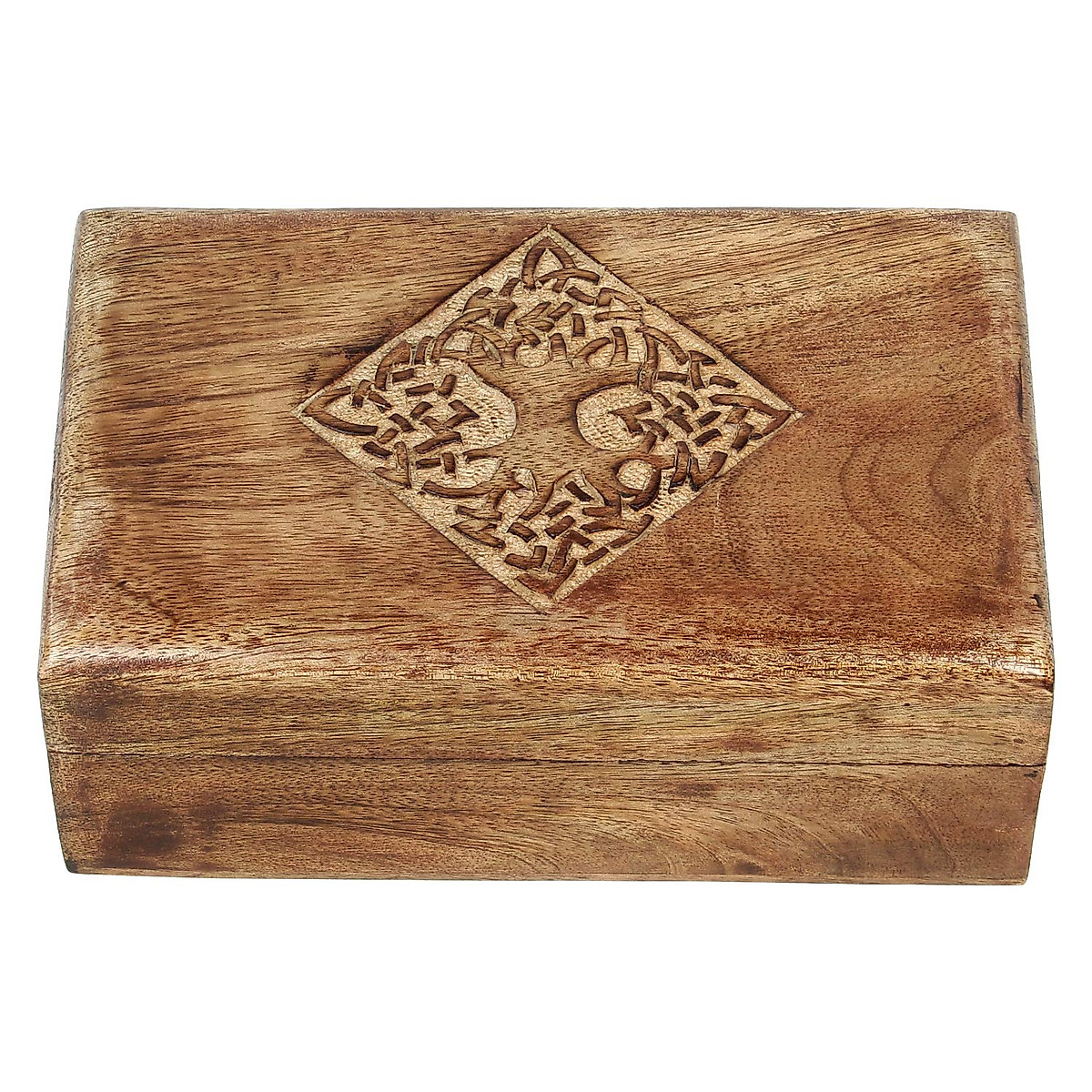 Ajuny Hand Carved Decorative Wooden Jewelry Box Celtic Centre Design Rustic Finish Keepsake Storage Travel Organizer Treasure Chest Trinket Holder Great for Gifts