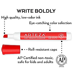 Arteza Dry Erase Markers, Bulk Pack of 52, Chisel Tip, 4 Assorted Colors with Low-Odor Ink, Whiteboard Markers, Back to School Supplies for Classroom, Office, or Home