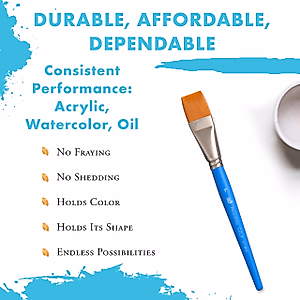 Princeton Select Artiste, Series 3750, Paint Brush for Acrylic, Watercolor and Oil, Flat Wash, 1 Inch