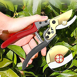 Premium Bypass Red Pruning Shears For Gardening - Heavy-Duty,Titanium Alloy High Carbon Steel Ultra Sharp Garden Shears Scissors, Perfectly Cutting Through Anything in Your Yard