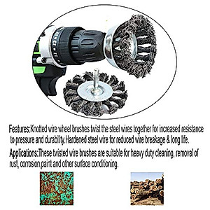 FPPO 3PCS 3 Inch Knotted Wire Wheel Cup Brush and Twist End Brush Set,1/4" Shank for Drill,Perfect for Rust Removal, Corrosion and Paint