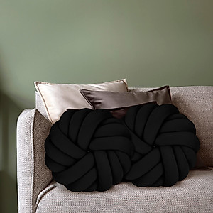 Fumete 2 Pcs Decorative Pillows 14 x 14 Inch Throw Knot Pillow for Couch Bedroom Soft Plush Sofa Ball Handmade Chair Cushion for Living Room Car Decorations (Black)