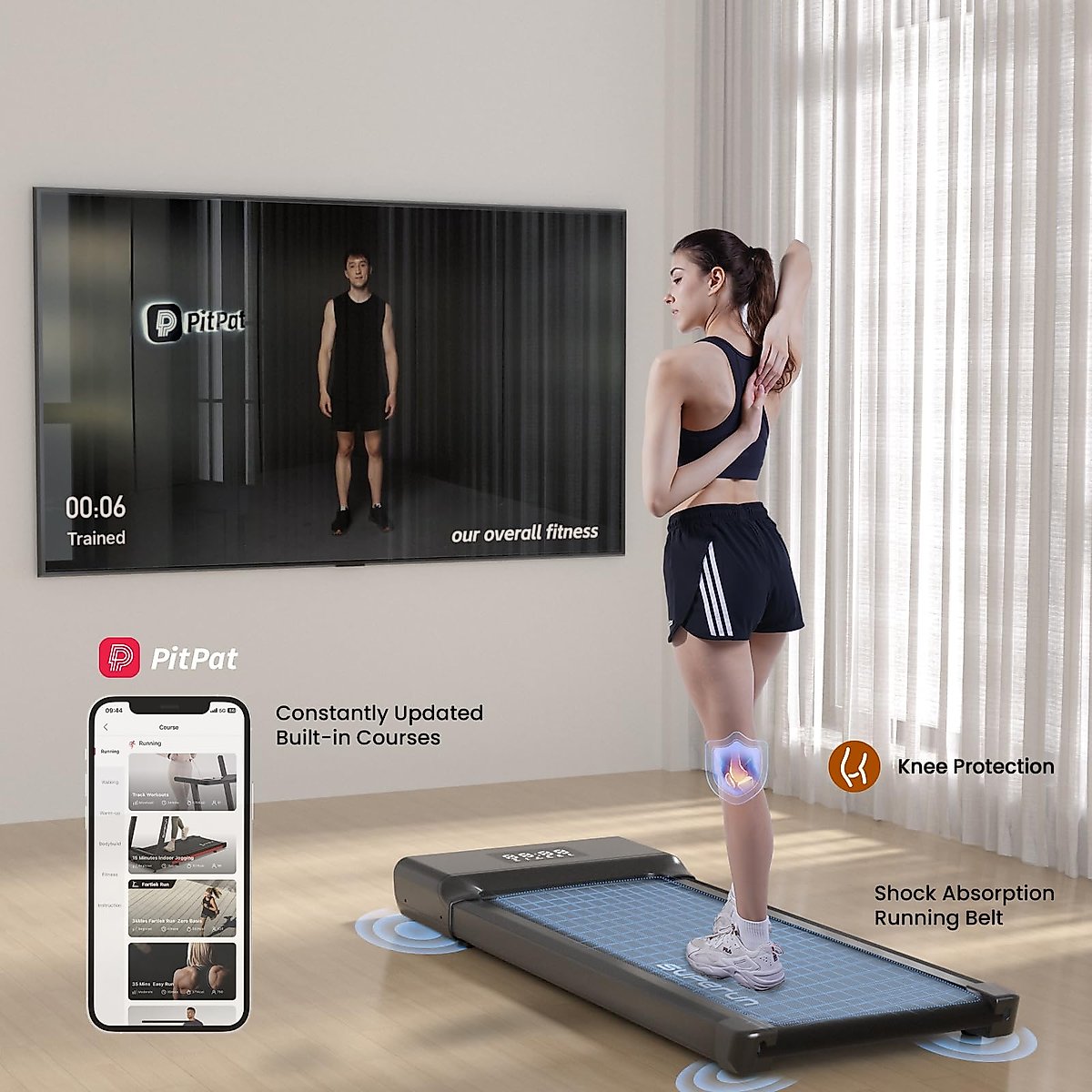 SupeRun Under Desk Treadmill, Walking Pad, Portable Treadmill with Remote & APP Control and LED Display, Quiet Walking Jogging Machine for Office Home Use (Black02)
