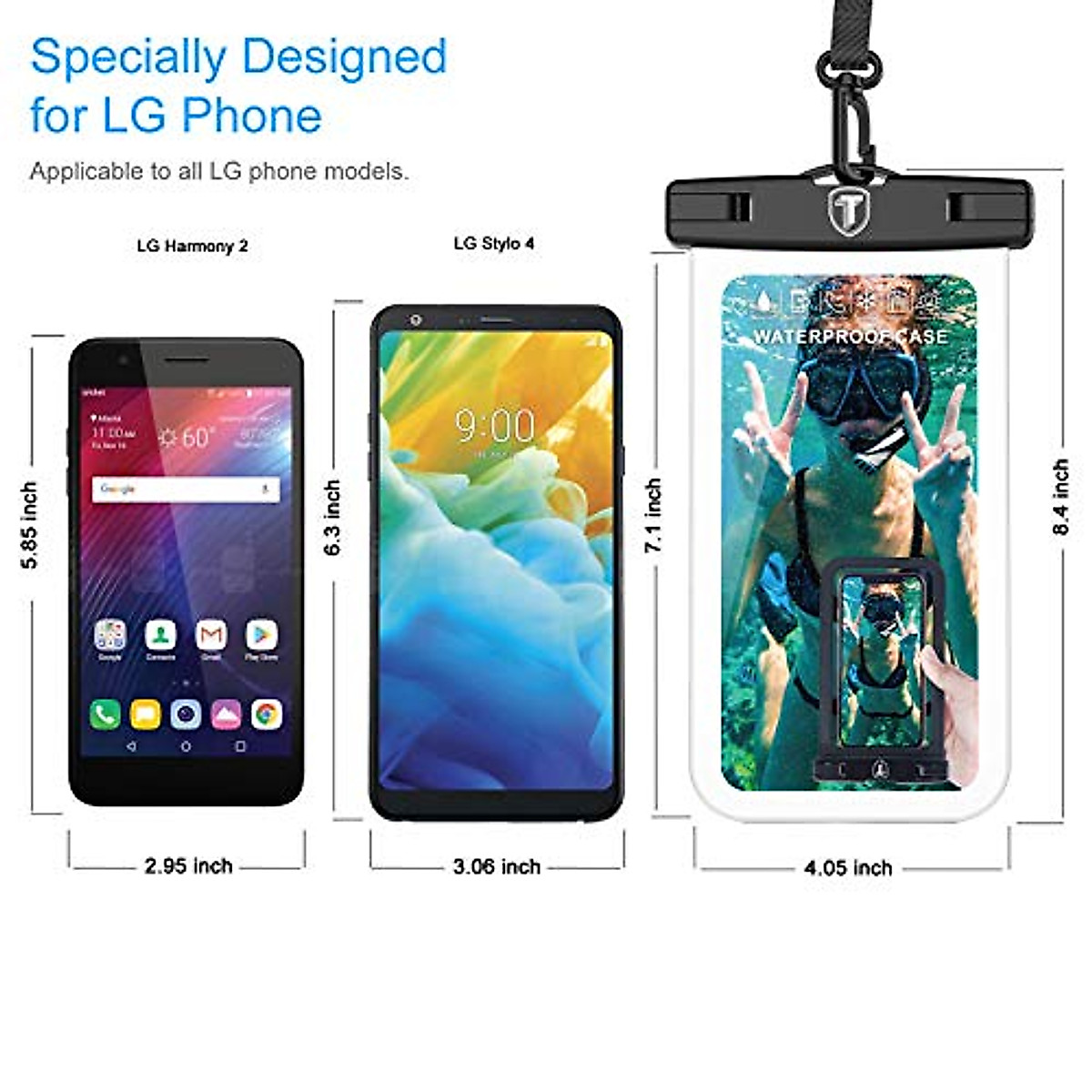 Tiflook Waterproof Pouch Phone Dry Bag Underwater Case for LG Stylo 6 5 4 Velvet Wing K51 K92 K31 V60 V50 V40 G8 G7 Journey Reflect Phone Pouch for Beach with Lanyard Neck Strap, Clear (2 Pack)