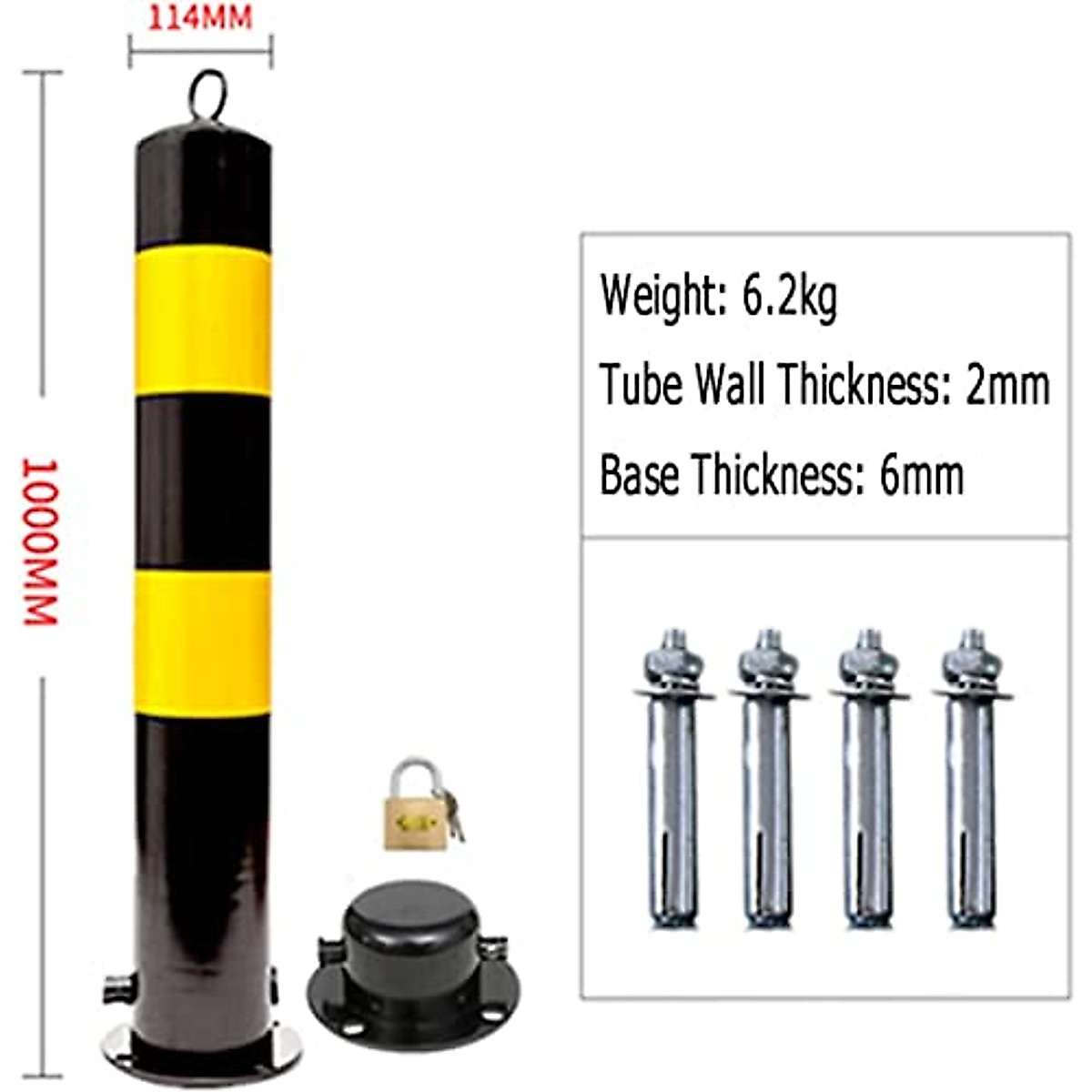 Driveway Security Post Barrier 2-Pack Parking Bollards with Lock Bollard Post Removable Security Posts for Driveways 114mm Wide Parking Barrier Concret Traffic Cones (Size : 1000x114mm)
