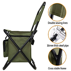 Kingmodern Portable Lightweight Camping Chair Outdoor Small Stool Folding Waterproof Oxford Fabric Backrest Chair Hold up 13 L Cooler Bags Suitable for Fishing,Hiking,Picnic,Travel BBQ(ArmyGreen)