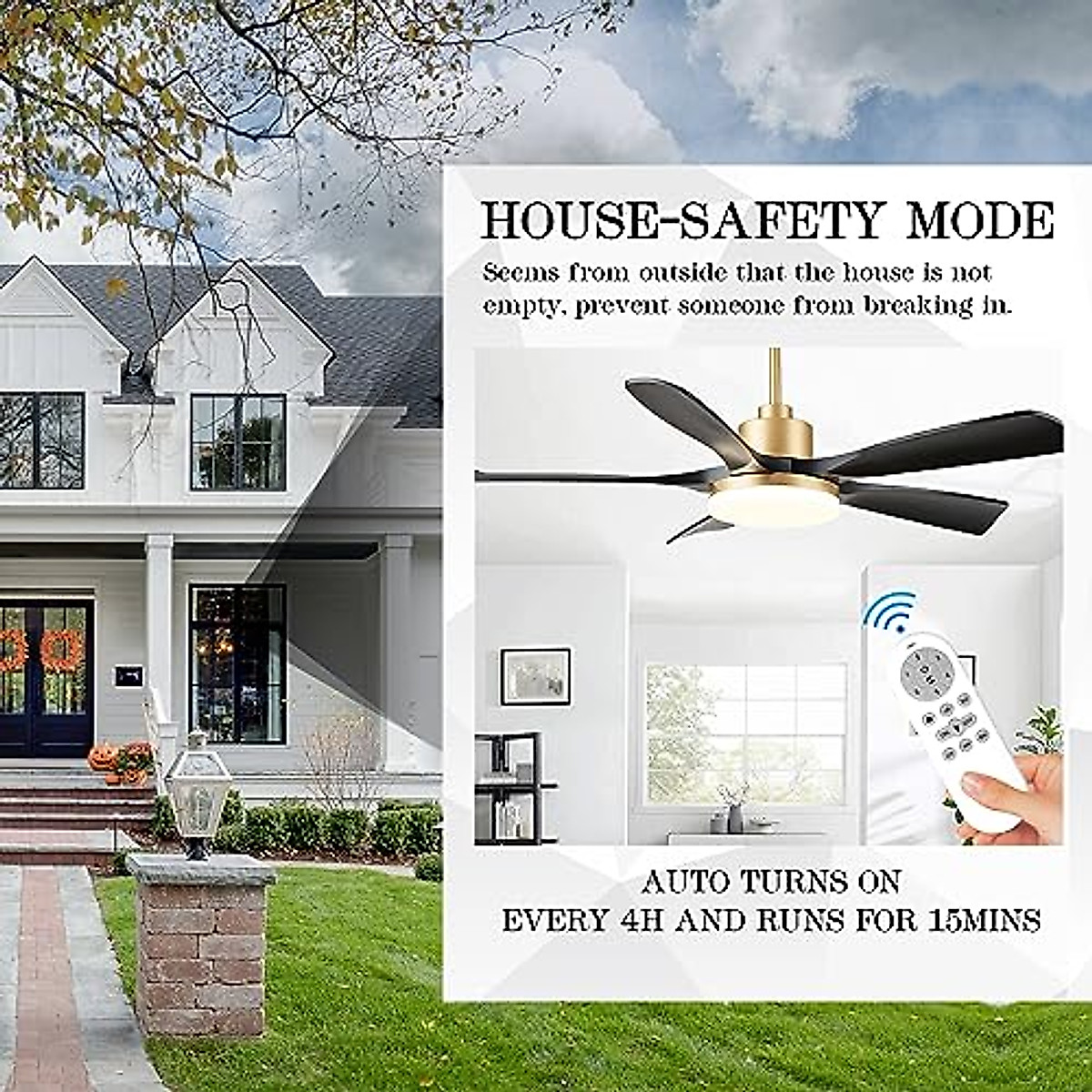 Ceiling Fan with Light 60 Inches Black and Gold, Modern Ceiling Fan with Remote Control, Flush Mount Large Ceiling Fan with LED Lights 5 Blades 6 Speed Reversible DC Motor for Bedroom Dining Room