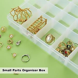 4Pack Large 24 Grids Plastic Organizer Box with Dividers - 24 Compartment Organizer, Clear Tackle Box Organizers and Craft Storage with Adjustable Removable Divider, Fishing Organizer Box for Art DIY