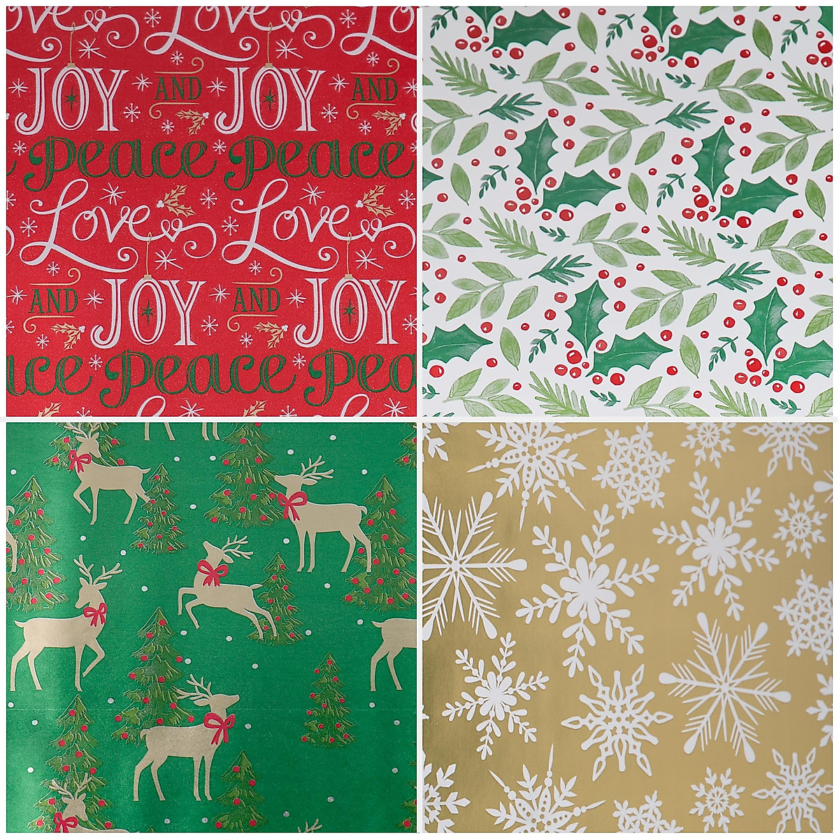 JAMPaper Assorted Gift Wrap - Christmas Wrapping Paper - 100 Sq Ft Total - Holographic Christmas Set - 4 Rolls/Pack