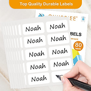 All Purpose No-Iron Kids Clothing Labels, Self-Stick Write-On Fabric Labels for Camp, School, Daycare, Nursing Care, Toys, Organizing, Washer & Dryer Safe, Pack of 80
