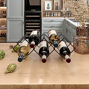 Mecor Countertop Wine Rack, 5 Bottle Tabletop Wine Holder Storage Stand with Stylish Design, Perfect for Home Decor, Bar, Wine Cellar, Basement, Cabinet, Pantry-Set of 1, Wood & Metal, Wood & Iron