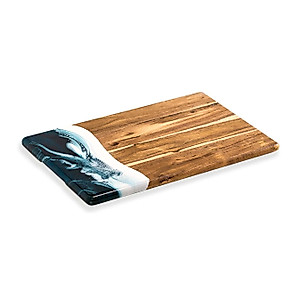 Lynn & Liana Handmade 12-Inch X18-Inchacacia Breadboard, Navy White Metallic Design (Acb-1218-Nwm)