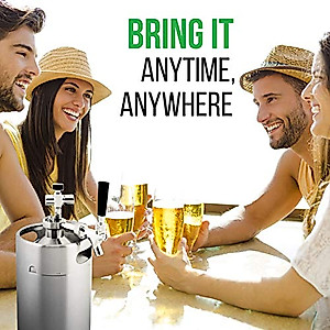 NutriChef Pressurized Growler Tap System, 128oz Double-Walled Stainless Steel Mini Keg Dispenser Portable Kegerator Kit, Co2 Pressure Regulator Keeps Carbonation for Craft Beer, Draft and Homebrew