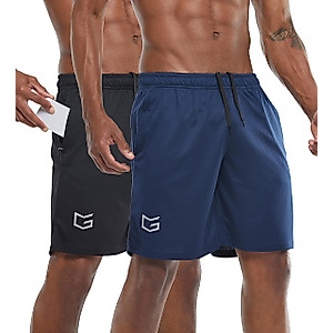 G Gradual Men's 7" Workout Running Shorts Quick Dry Lightweight Gym Shorts with Zip Pockets (2 Pack: Navy Blue/Black X-Large)