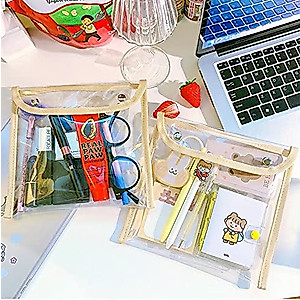 Funny live Transparent Waterproof Pencil Pen Case Clear Document Folders Cosmetic Bag with 50 Pieces Cat Stickers DIY, Clear PVC Multi Purpose Pouch Bag for Girls Boys Women Students
