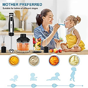 Immersion Hand Blender, 800W Stick Blender, 20 Speed Stainless Steel Immersion Blender, With 27oz Beaker, 17oz Chopping Bowl, Whisk, Frother Attachments, for Soup, Smoothie, Puree, Baby Food, Black