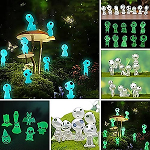 ZFFLYH Princess Mononoke Tree Spirits with Glow in The Dark Rocks and Tree Stump, 62Pcs Luminous Ghost Micro Landscape for Landscape Garden Decoration,Blue