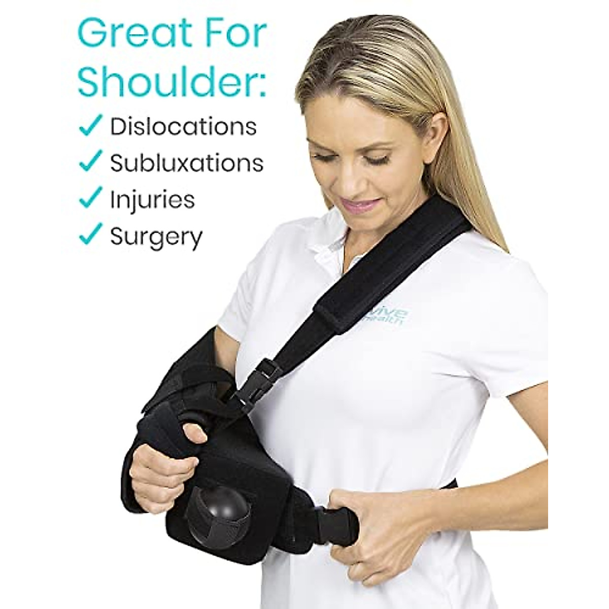 Vive Shoulder Abduction Sling - Immobilizer for Injury Support - Pain Relief Arm Pillow for Rotator Cuff, Sublexion, Surgery, Dislocated, Broken Arm - Brace Includes Pocket Strap, Stress Ball, Wedge