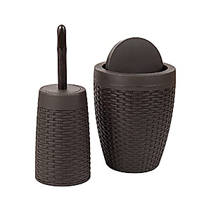 Mind Reader Basket Collection, Round Wastepaper Basket and Toilet Brush Set, Premium Wicker Design, 2 Piece Set, Swivel Lid Bin is 8.75"W x 11.25"H, Brush is 15.25"H, 8.75"L x 8.75"W x 11.25"H, Brown